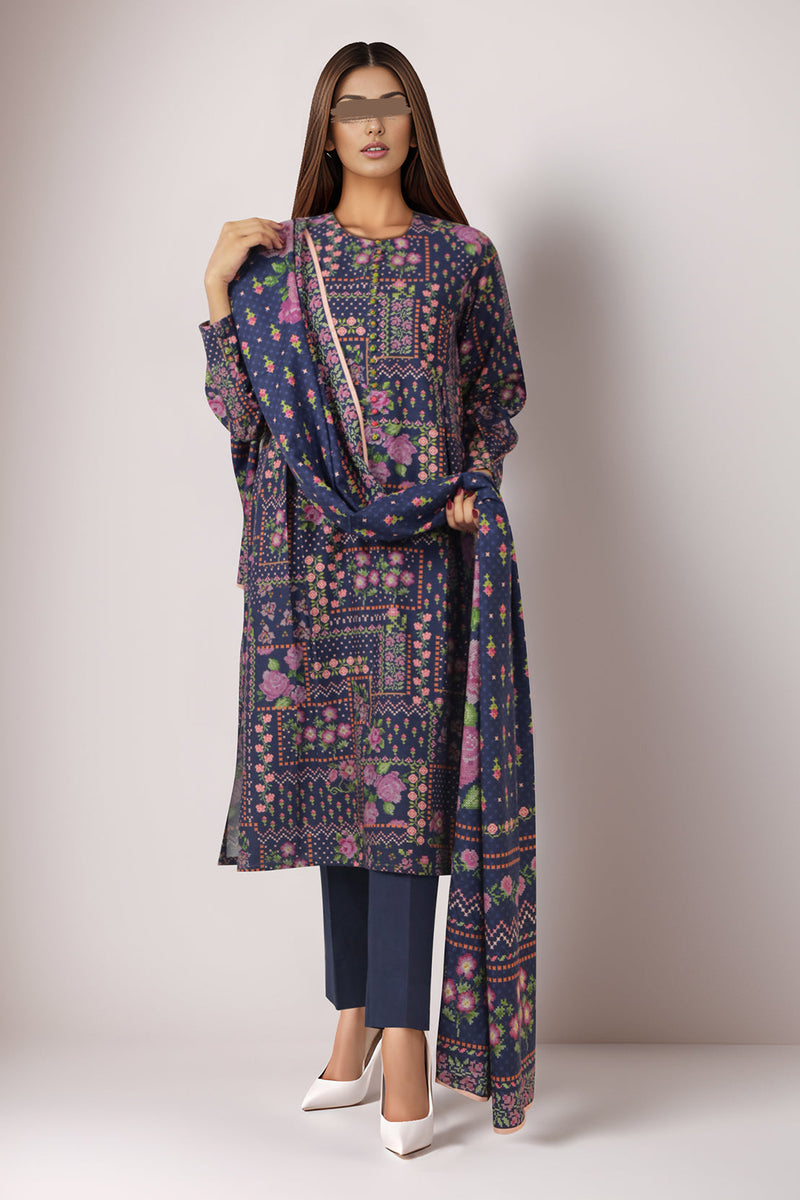 Unstitched Printed Cotton Khaddar 3 Piece – SAYA USA