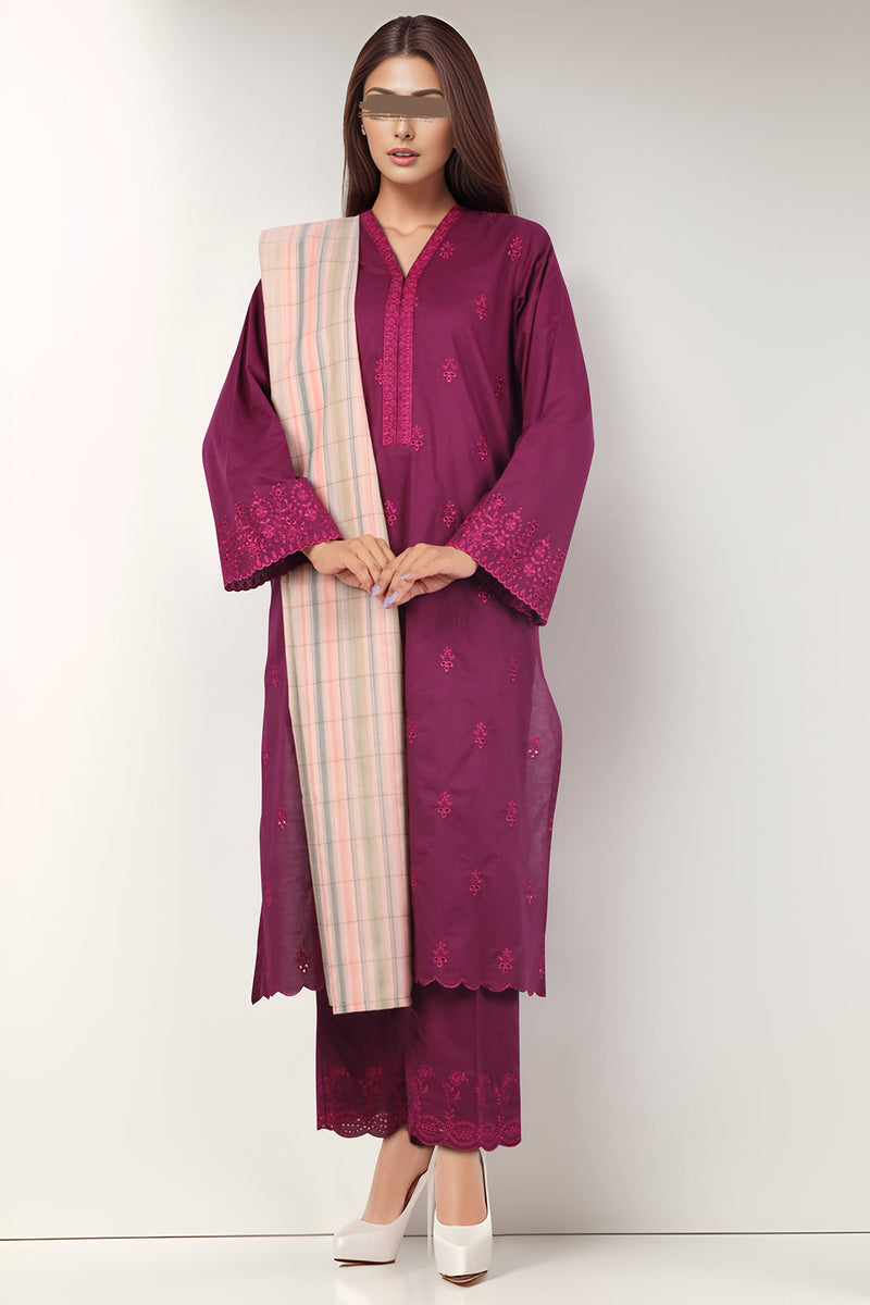 Solid Embroidered Cotton Stitched 3 Piece – SAYA USA