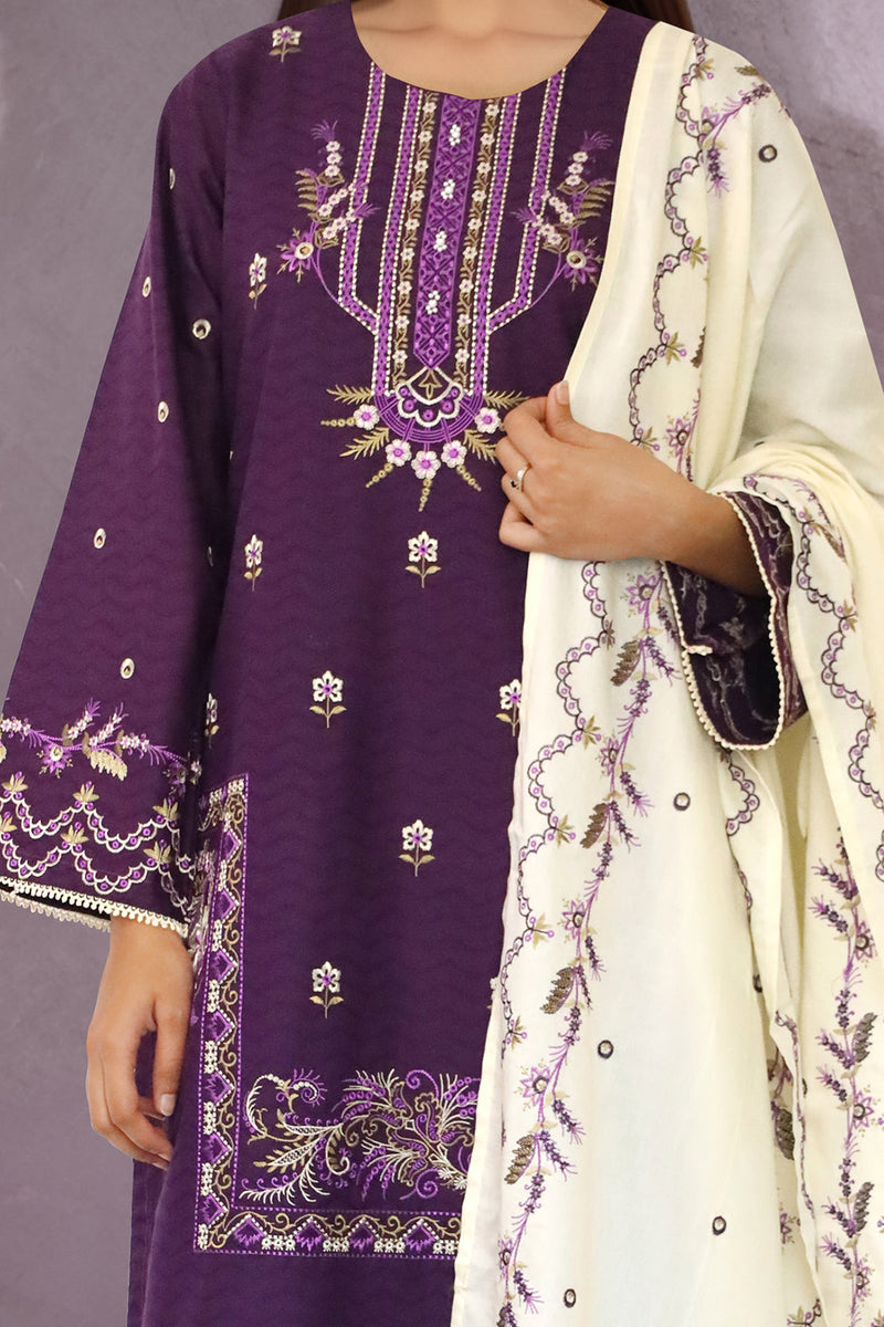 Solid Emb Self Jacquard Stitched 3 Piece With Cotton Net Dupatta – SAYA USA