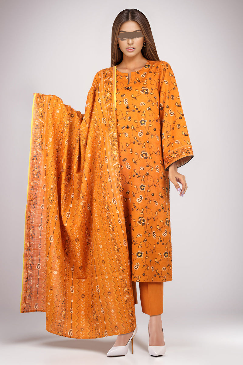 Unstitched Printed Cotton Khaddar 3 Piece – SAYA USA