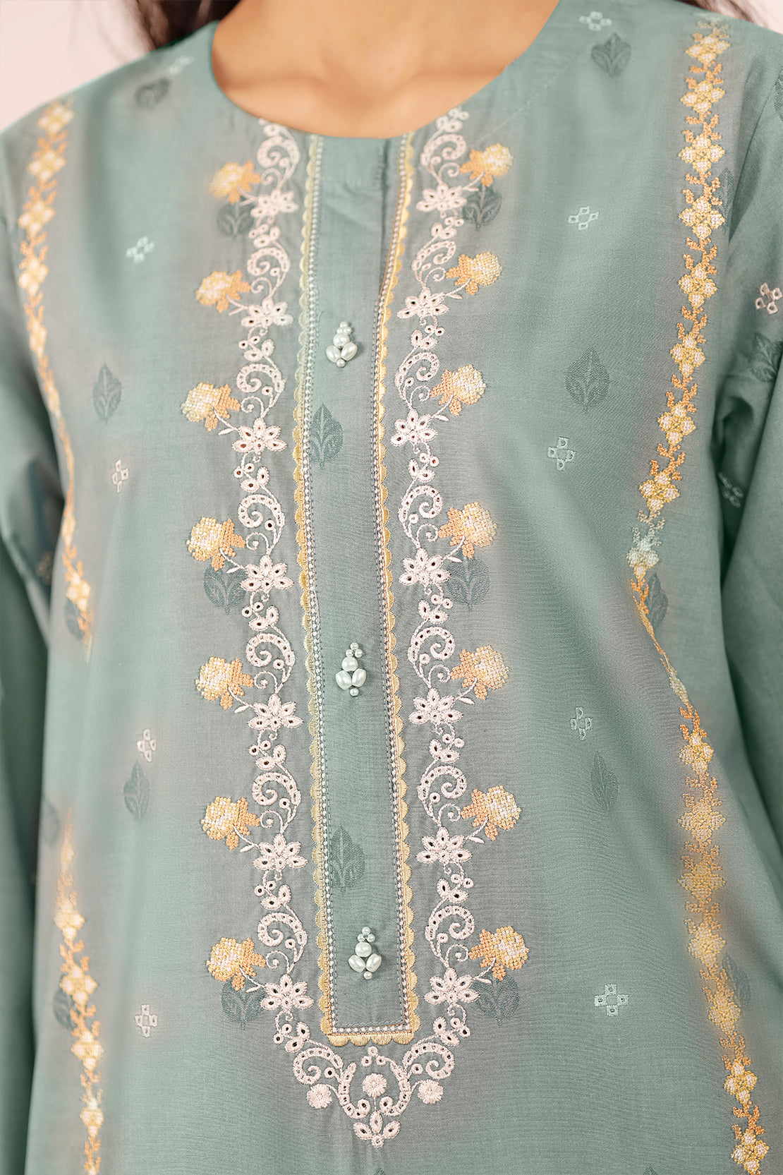 Embroidered Cotton Jacquard Stitched 2 Piece – SAYA USA Embroidered Cotton Jacquard Stitched 2 Piece – SAYA USA